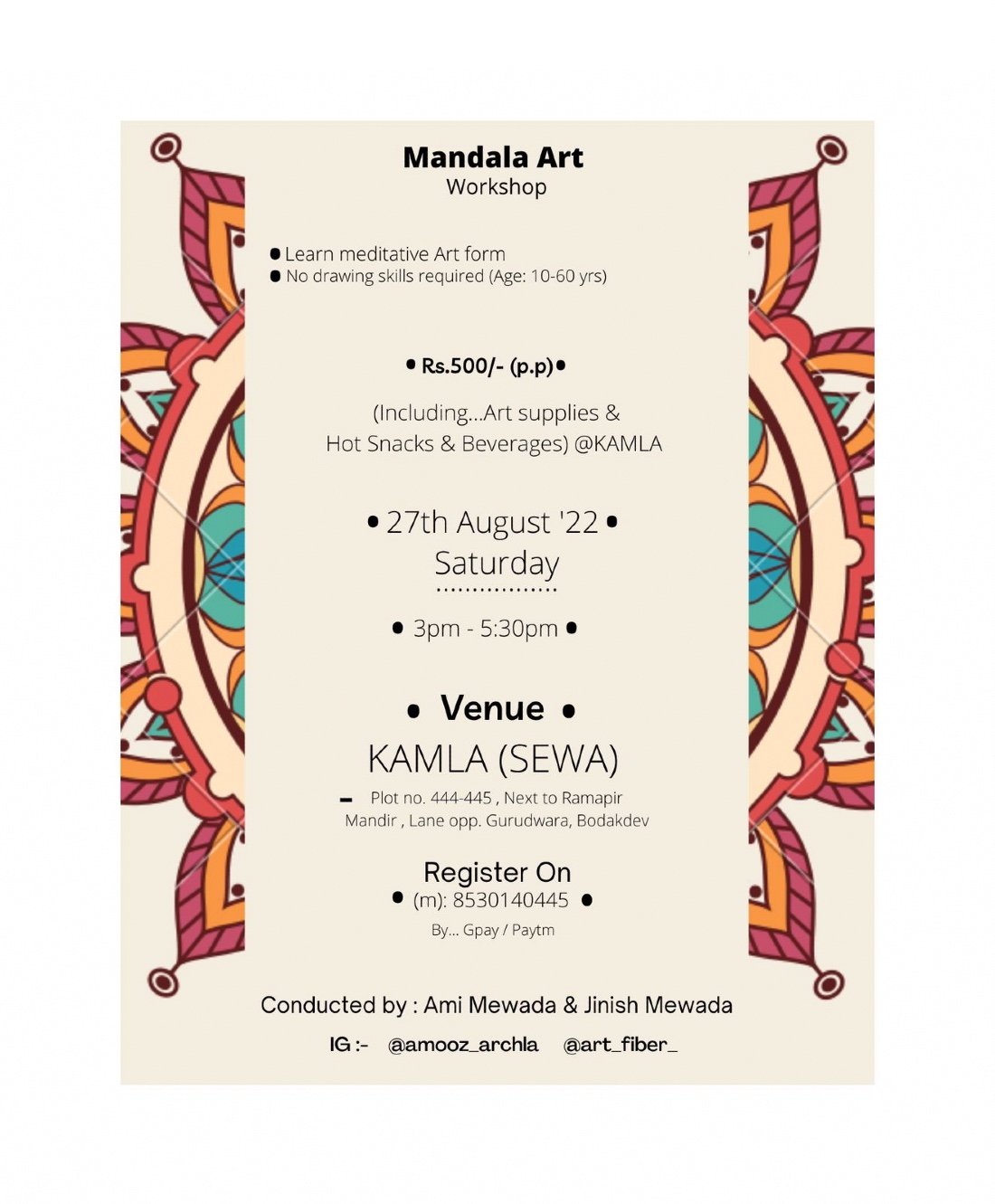 Mandala Art Workshop Tickets, Kamla (sewa), Ahmedabad, 27 August 2022