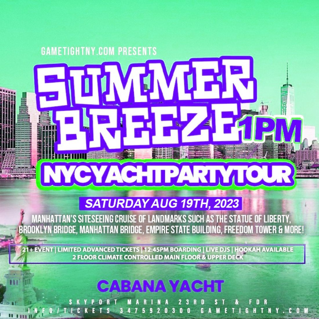 Summer Breeze NYC Cabana Yacht Party Day Tour Cruise Skyport Marina ...