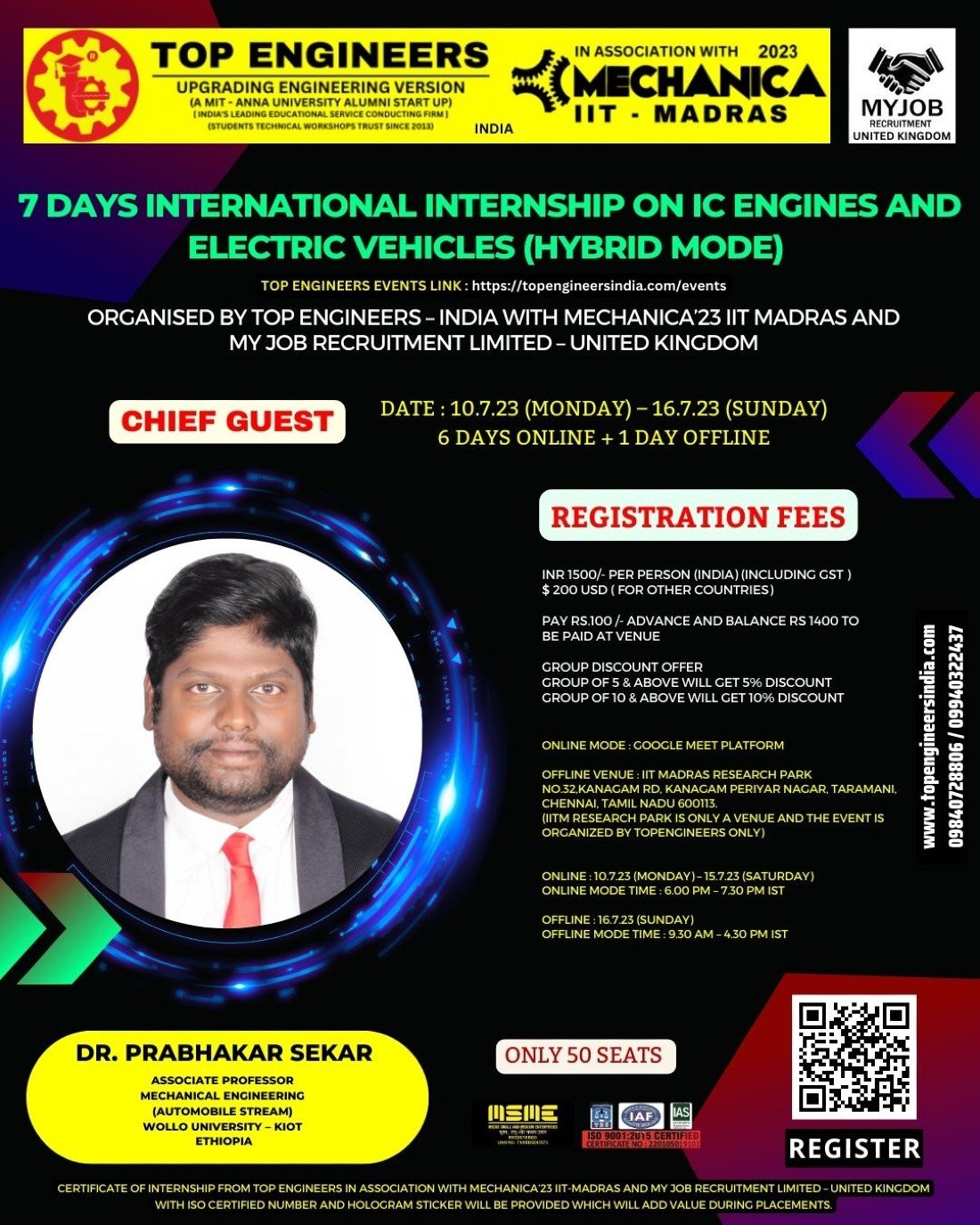 7 DAYS INTERNATIONAL INTERNSHIP ON IC ENGINES AND ELECTRIC VEHICLES (HYBRID MODE) Tickets, IIT ...