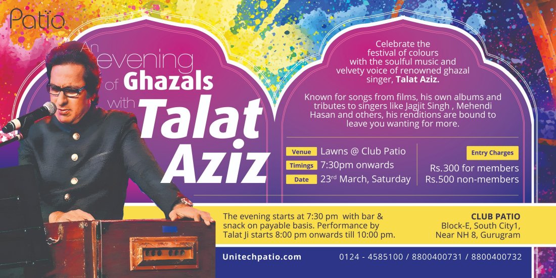 Holi Milan with Talat Aziz Ghazal Evening, Club Patio, Gurgaon, 23 ...