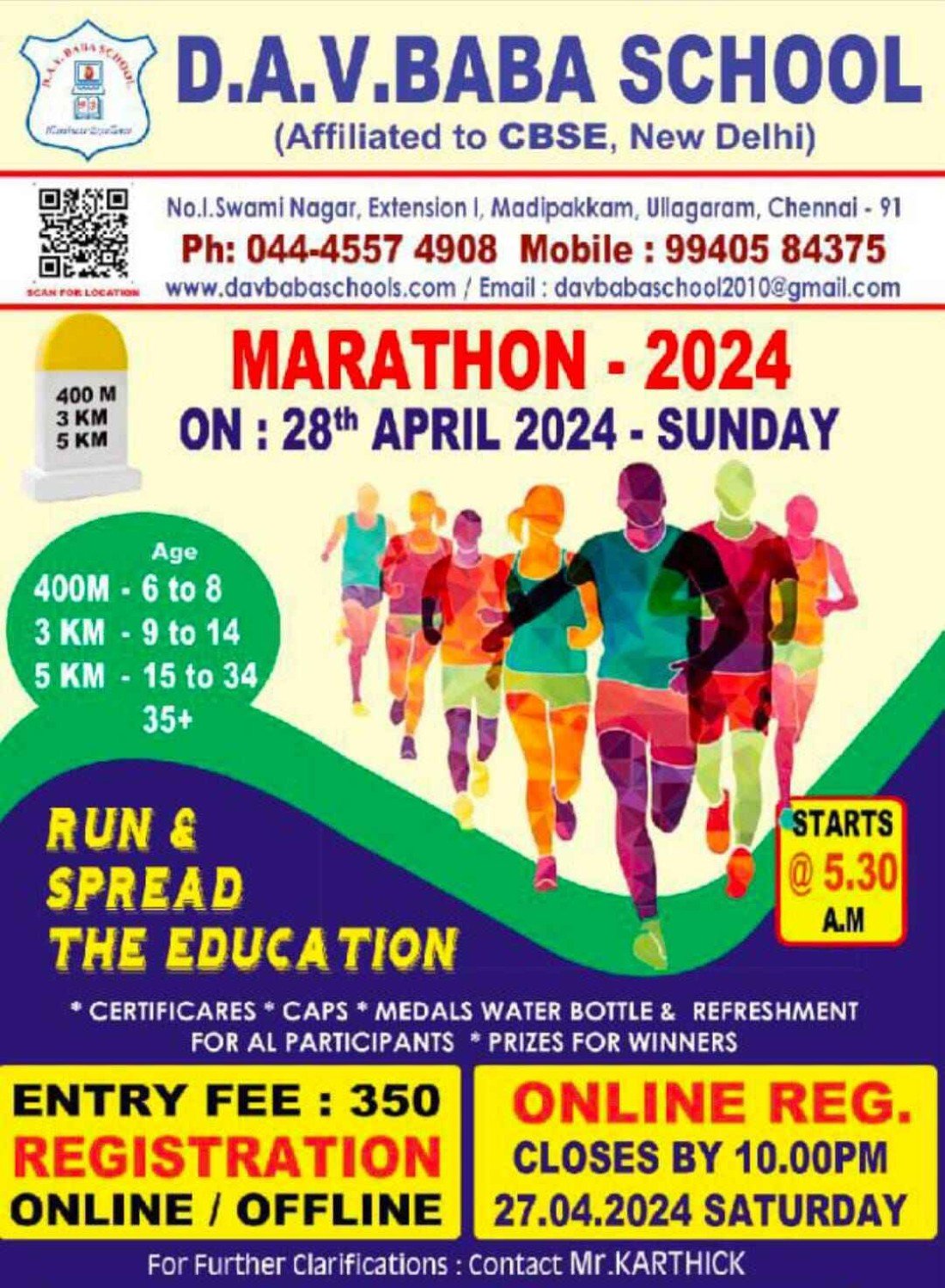 MARATHON - 2024 Tickets, D.A.V BABA SCHOOL, Chennai, 28 April 2024