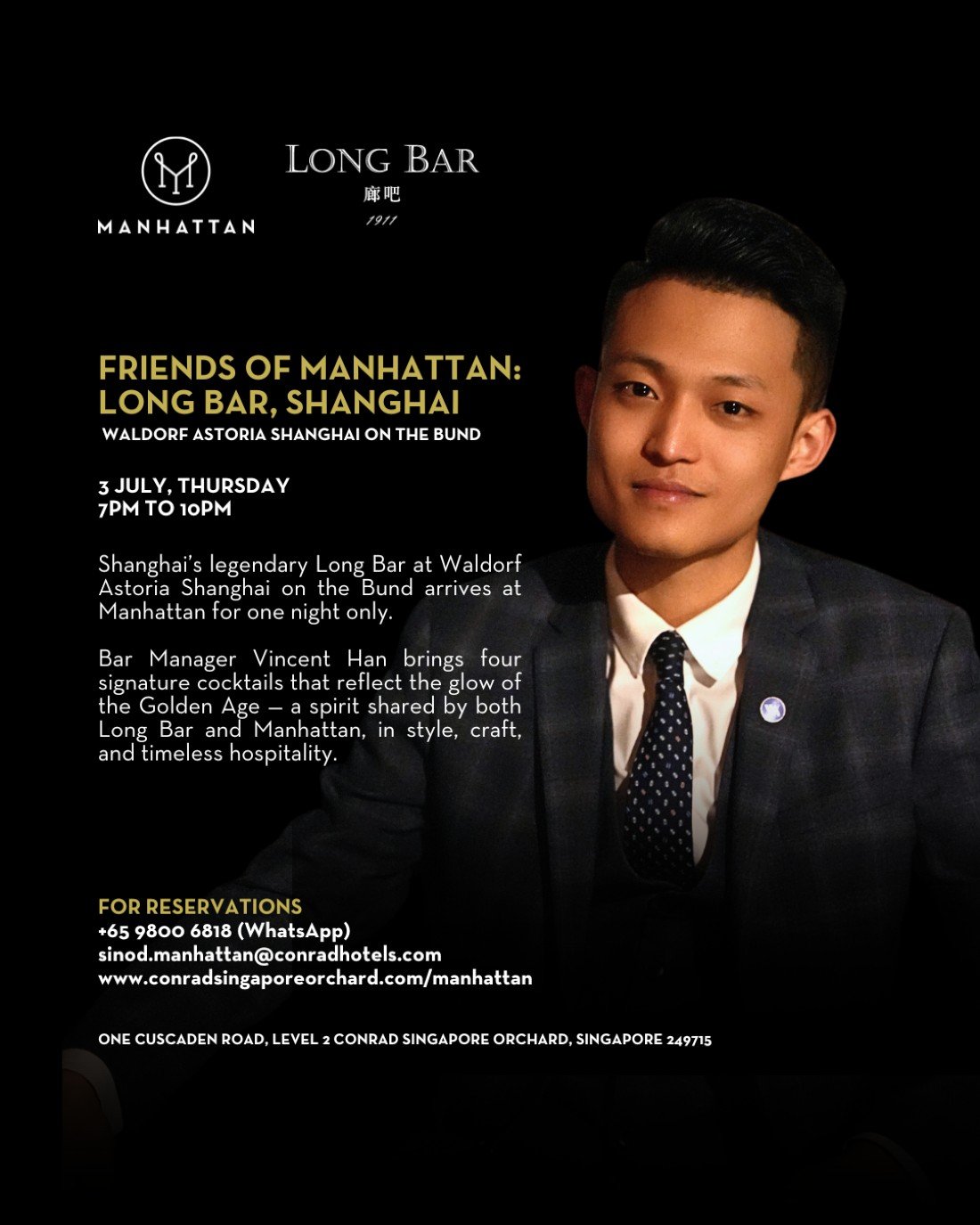 Vincent Han of Long Bar Guest Shift at Manhattan, Manhattan, Singapore ...