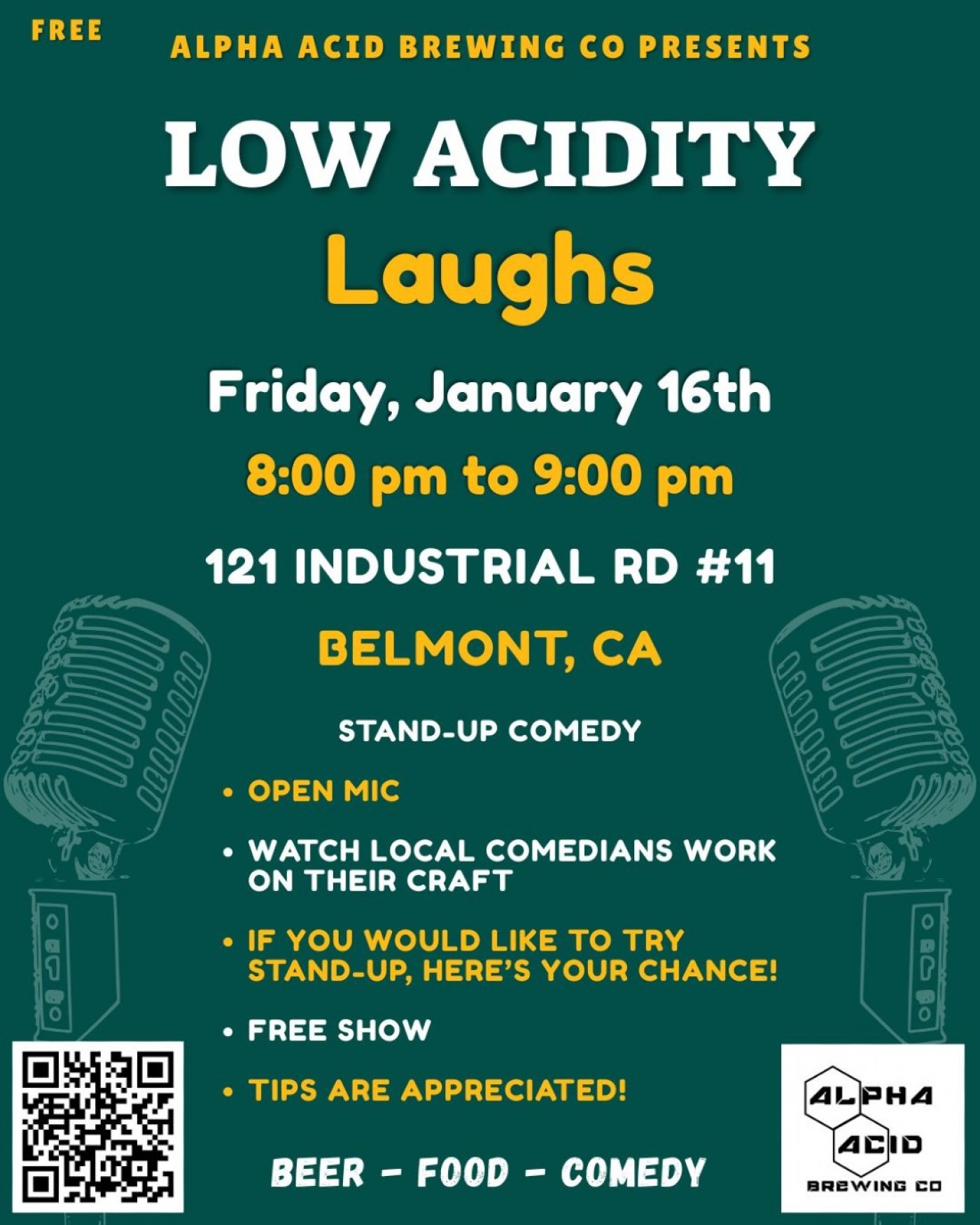 Stand-Up Comedy Open Mic: "Low Acidity Laughs" Tickets, Alpha Acid ...